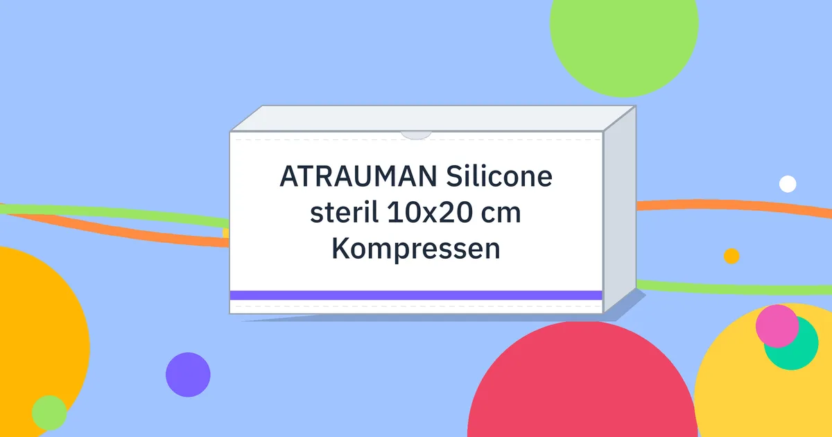 Symbolbild: Packung mit der Aufschrift ATRAUMAN Silicone steril 10x20 cm Kompressen (PZN 18043441) – Verfügbarkeit und Bezug in Apotheken in Frankfurt am Main