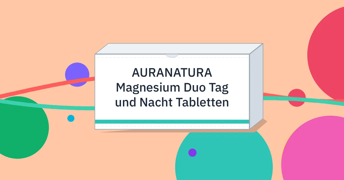 Symbolbild: Packung mit der Aufschrift AURANATURA Magnesium Duo Tag und Nacht Tabletten (PZN 20078731) – Verfügbarkeit und Bezug in Apotheken in Frankfurt am Main