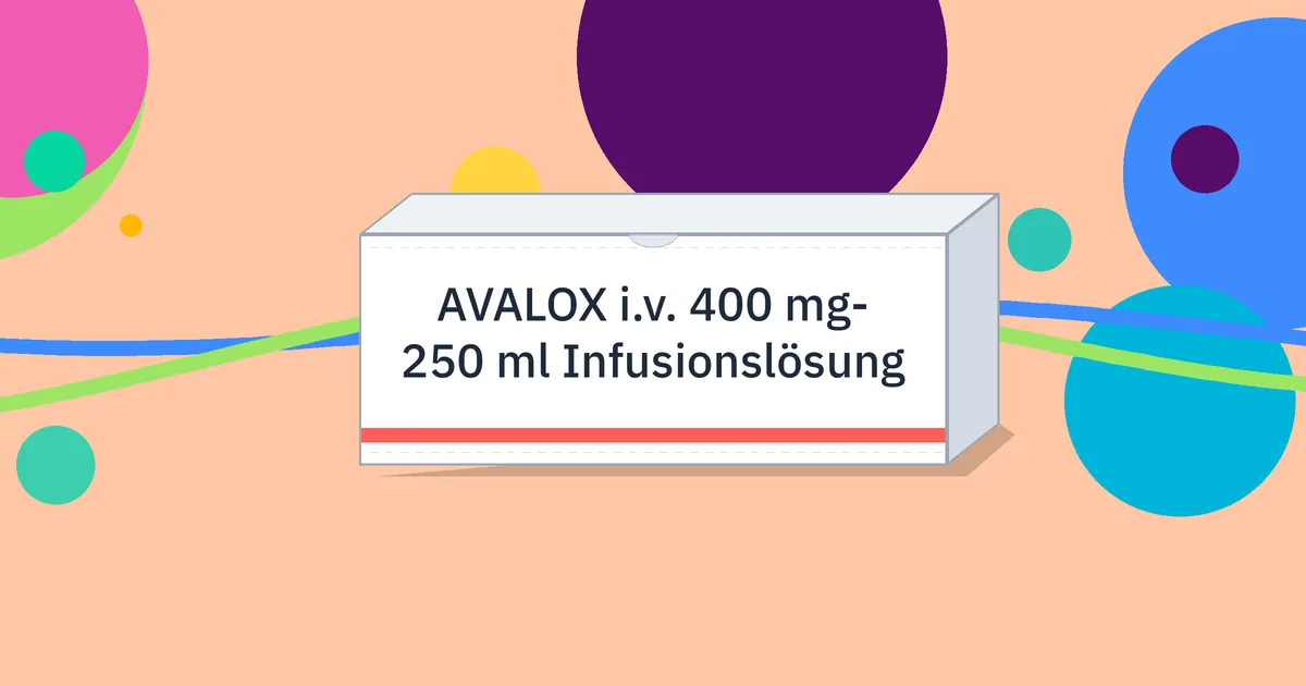 Symbolbild: Packung mit der Aufschrift AVALOX i.v. 400 mg-250 ml Infusionslösung (PZN 01799838) – Verfügbarkeit und Bezug in Apotheken in Frankfurt am Main