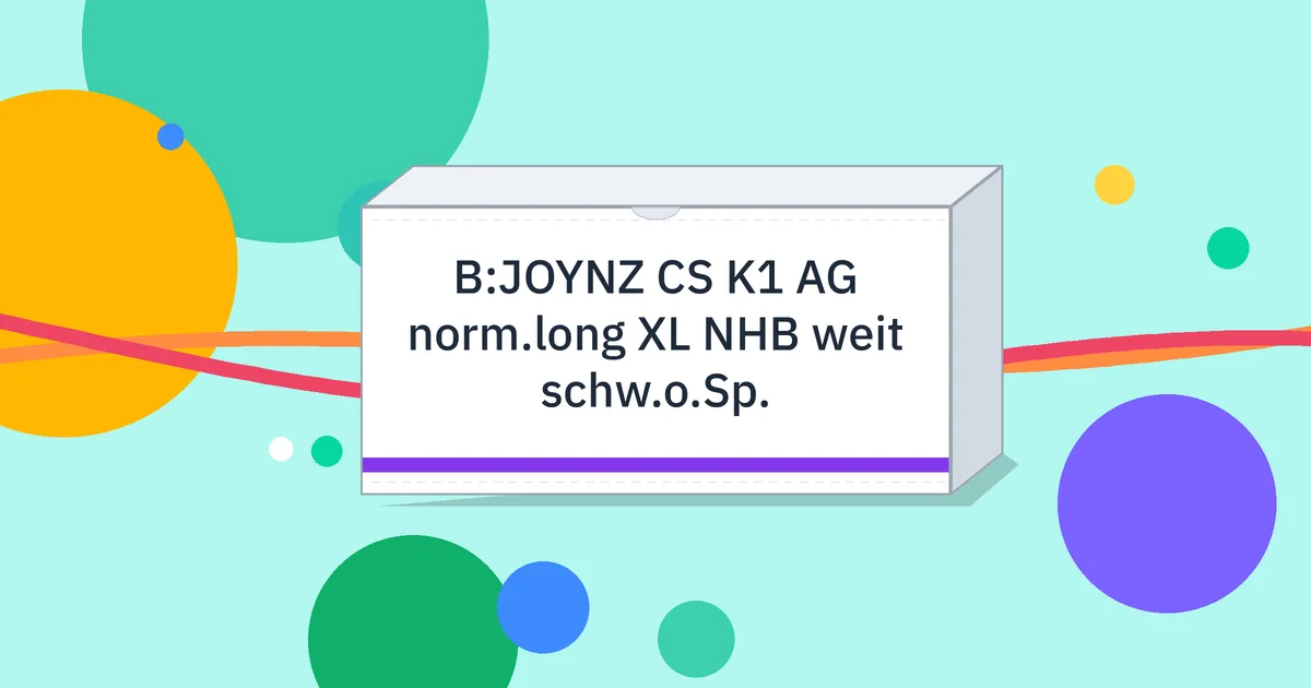 Symbolbild: Packung mit der Aufschrift B:JOYNZ CS K1 AG norm.long XL NHB weit schw.o.Sp. (PZN 20536010) – Verfügbarkeit und Bezug in Apotheken in Frankfurt am Main