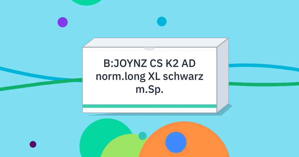 Symbolbild: Packung mit der Aufschrift B:JOYNZ CS K2 AD norm.long XL schwarz m.Sp. (PZN 20525503) – Verfügbarkeit und Bezug in Apotheken in Frankfurt am Main