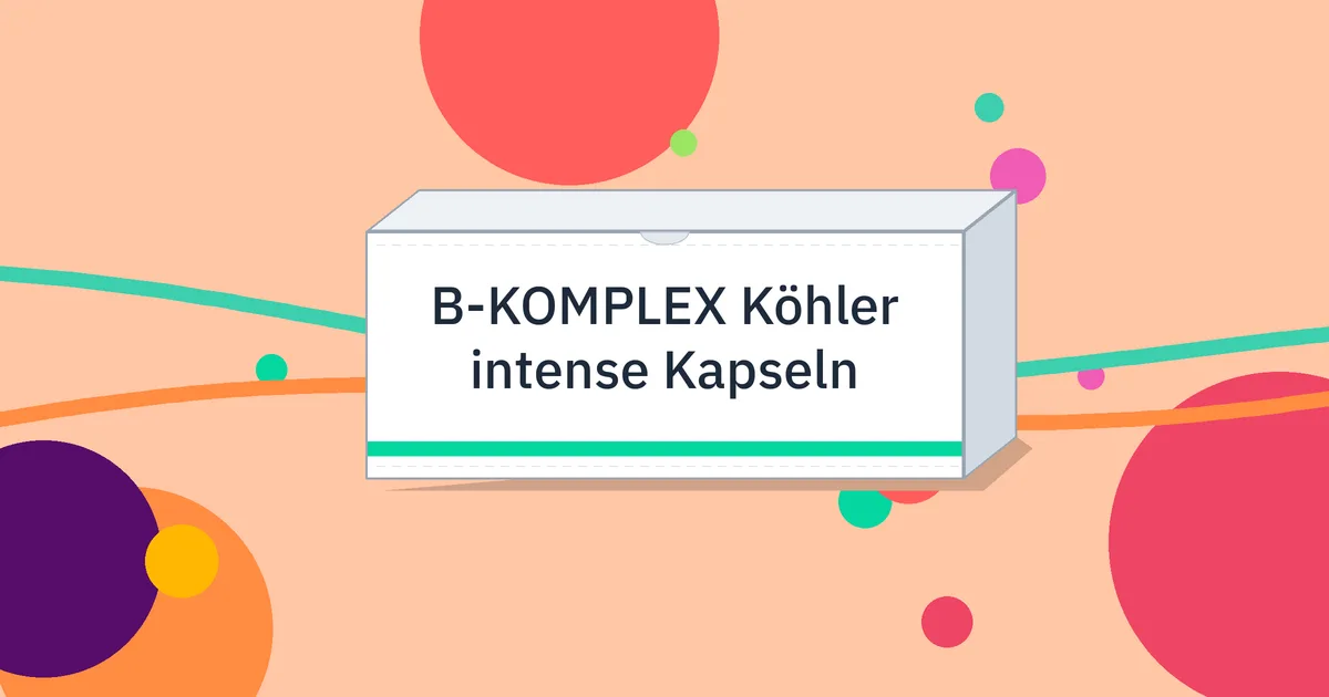 Symbolbild: Packung mit der Aufschrift B-KOMPLEX Köhler intense Kapseln (PZN 15023662) – Verfügbarkeit und Bezug in Apotheken in Frankfurt am Main