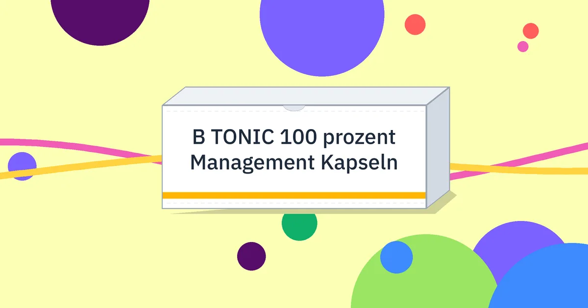 Symbolbild: Packung mit der Aufschrift B TONIC 100 prozent Management Kapseln (PZN 17244485) – Verfügbarkeit und Bezug in Apotheken in Frankfurt am Main