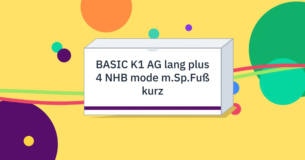 Symbolbild: Packung mit der Aufschrift BASIC K1 AG lang plus 4 NHB mode m.Sp.Fuß kurz (PZN 20261145) – Verfügbarkeit und Bezug in Apotheken in Frankfurt am Main