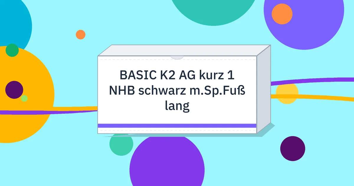 Symbolbild: Packung mit der Aufschrift BASIC K2 AG kurz 1 NHB schwarz m.Sp.Fuß lang (PZN 20266094) – Verfügbarkeit und Bezug in Apotheken in Frankfurt am Main