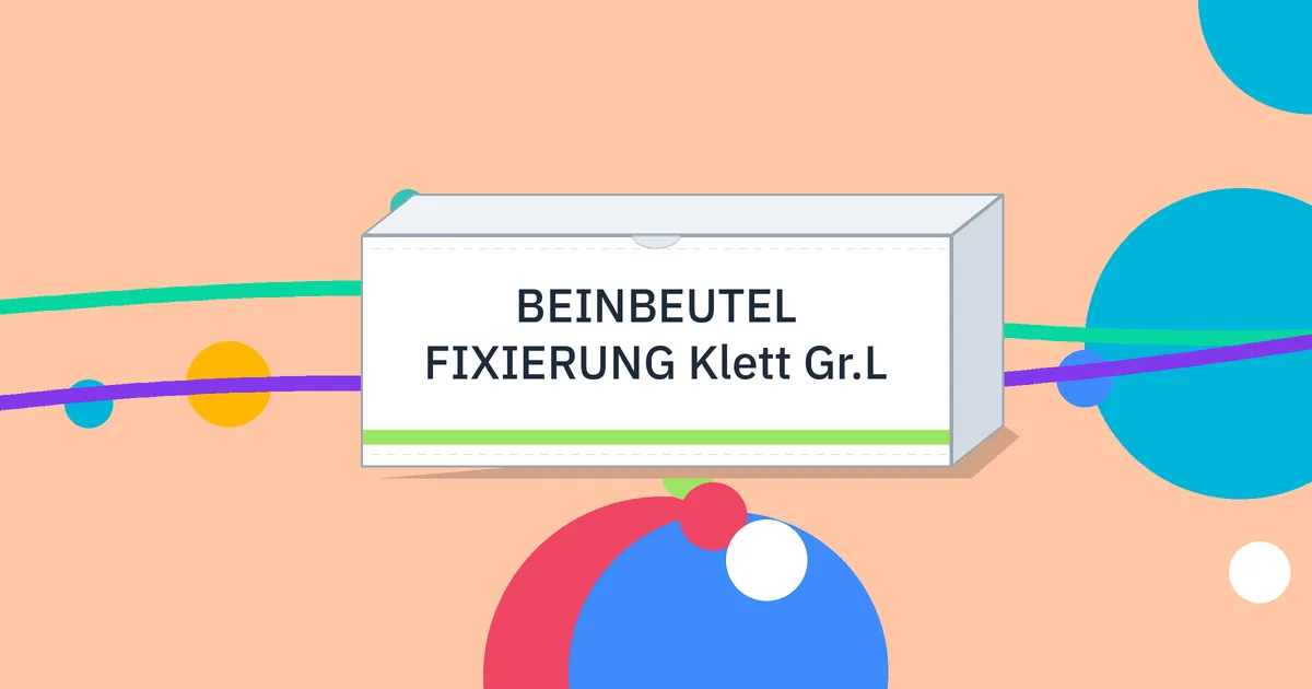Symbolbild: Packung mit der Aufschrift BEINBEUTEL FIXIERUNG Klett Gr.L (PZN 08876513) – Verfügbarkeit und Bezug in Apotheken in Frankfurt am Main