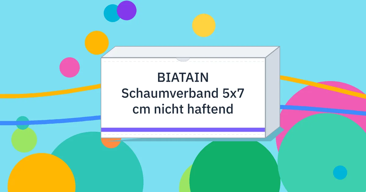 Symbolbild: Packung mit der Aufschrift BIATAIN Schaumverband 5x7 cm nicht haftend (PZN 19348266) – Verfügbarkeit und Bezug in Apotheken in Frankfurt am Main