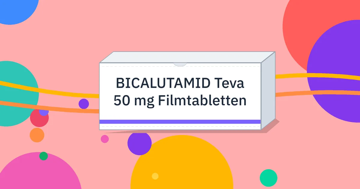 Symbolbild: Packung mit der Aufschrift BICALUTAMID Teva 50 mg Filmtabletten (PZN 19284997) – Verfügbarkeit und Bezug in Apotheken in Frankfurt am Main