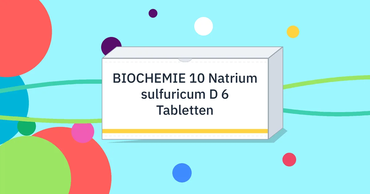 Symbolbild: Packung mit der Aufschrift BIOCHEMIE 10 Natrium sulfuricum D 6 Tabletten (PZN 01073857) – Verfügbarkeit und Bezug in Apotheken in Frankfurt am Main