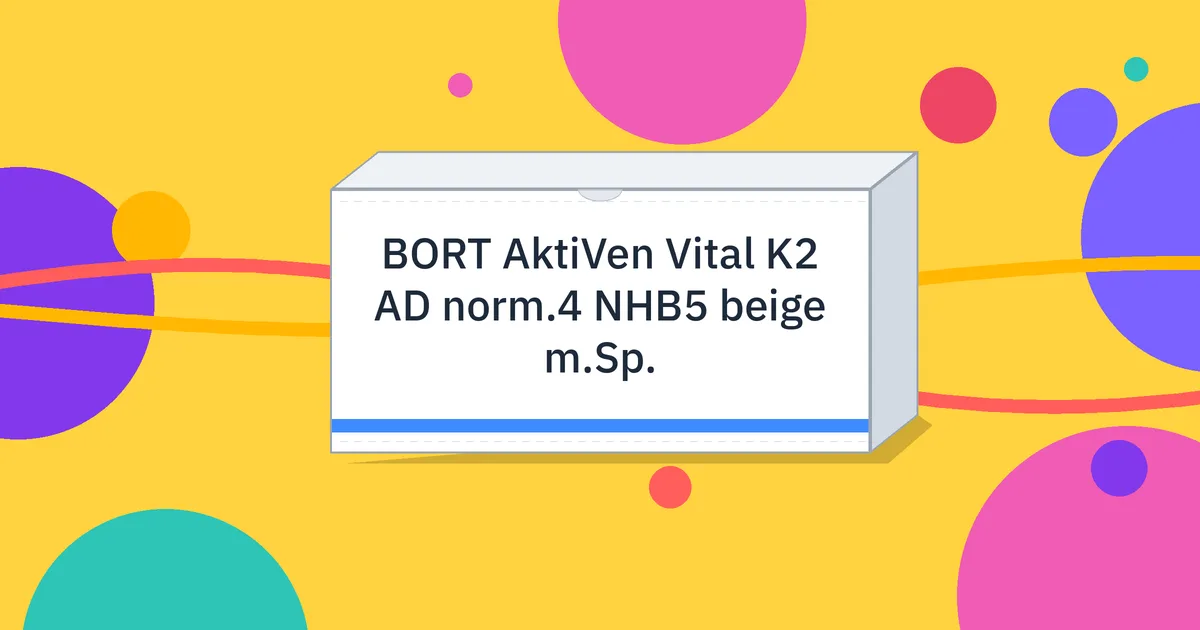 Symbolbild: Packung mit der Aufschrift BORT AktiVen Vital K2 AD norm.4 NHB5 beige m.Sp. (PZN 17494319) – Verfügbarkeit und Bezug in Apotheken in Frankfurt am Main