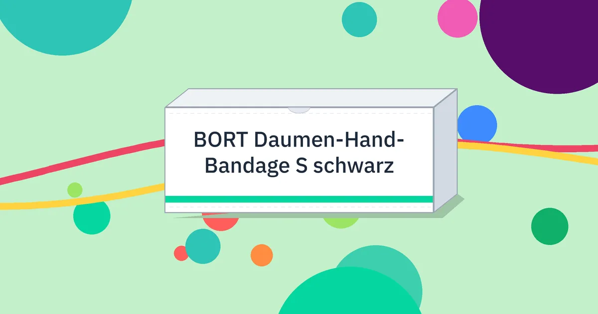 Symbolbild: Packung mit der Aufschrift BORT Daumen-Hand-Bandage S schwarz (PZN 10995432) – Verfügbarkeit und Bezug in Apotheken in Frankfurt am Main