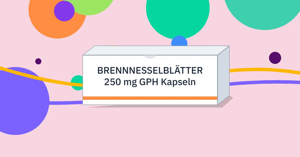 Symbolbild: Packung mit der Aufschrift BRENNNESSELBLÄTTER 250 mg GPH Kapseln (PZN 09721669) – Verfügbarkeit und Bezug in Apotheken in Frankfurt am Main