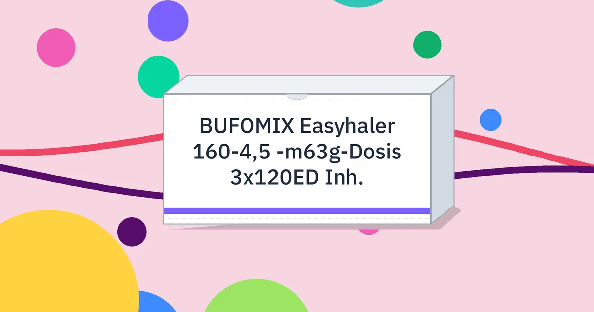Symbolbild: Packung mit der Aufschrift BUFOMIX Easyhaler 160-4,5 -m63g-Dosis 3x120ED Inh. (PZN 18878329) – Verfügbarkeit und Bezug in Apotheken in Frankfurt am Main