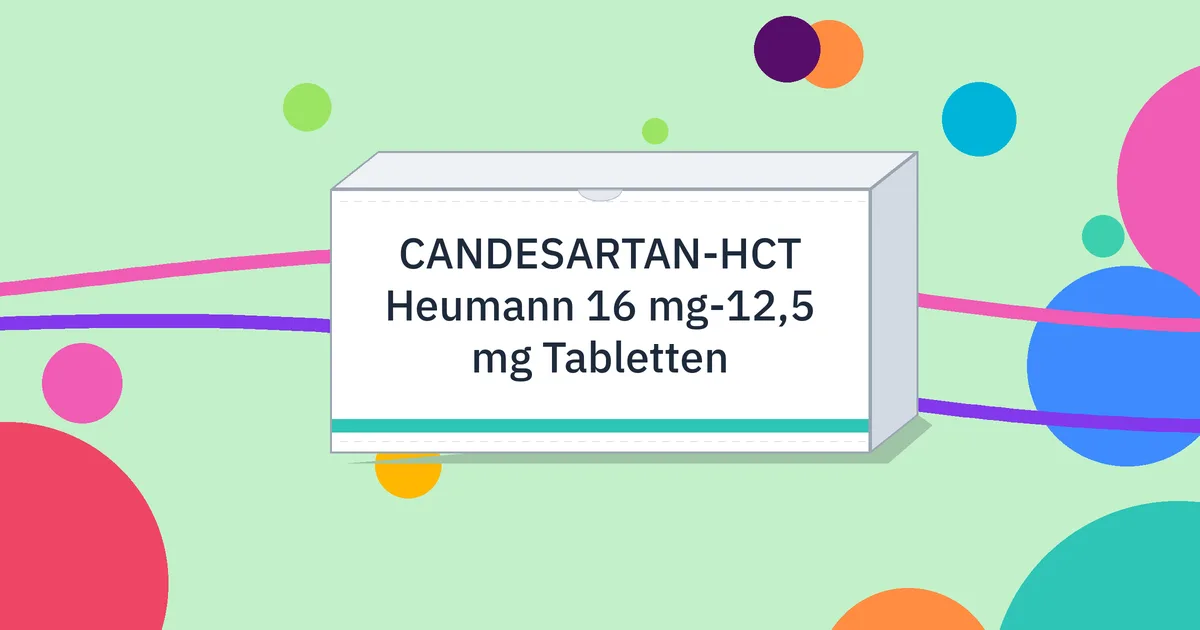 Symbolbild: Packung mit der Aufschrift CANDESARTAN-HCT Heumann 16 mg-12,5 mg Tabletten (PZN 09424612) – Verfügbarkeit und Bezug in Apotheken in Frankfurt am Main