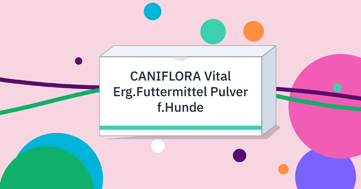 Symbolbild: Packung mit der Aufschrift CANIFLORA Vital Erg.Futtermittel Pulver f.Hunde (PZN 19800507) – Verfügbarkeit und Bezug in Apotheken in Frankfurt am Main
