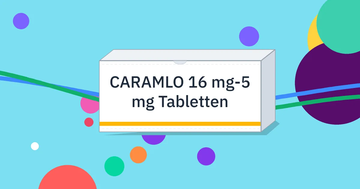 Symbolbild: Packung mit der Aufschrift CARAMLO 16 mg-5 mg Tabletten (PZN 19458658) – Verfügbarkeit und Bezug in Apotheken in Frankfurt am Main