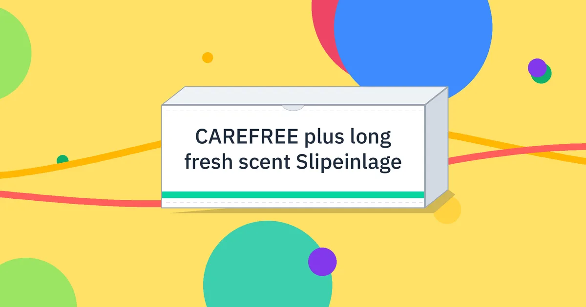 Symbolbild: Packung mit der Aufschrift CAREFREE plus long fresh scent Slipeinlage (PZN 18455787) – Verfügbarkeit und Bezug in Apotheken in Frankfurt am Main