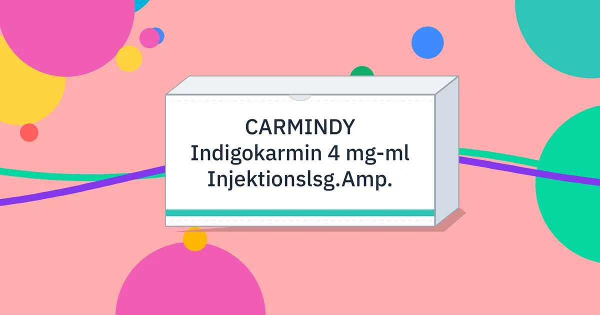 Symbolbild: Packung mit der Aufschrift CARMINDY Indigokarmin 4 mg-ml Injektionslsg.Amp. (PZN 19708701) – Verfügbarkeit und Bezug in Apotheken in Frankfurt am Main