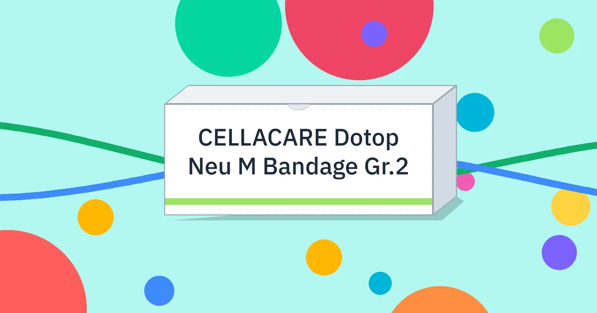 Symbolbild: Packung mit der Aufschrift CELLACARE Dotop Neu M Bandage Gr.2 (PZN 20549478) – Verfügbarkeit und Bezug in Apotheken in Frankfurt am Main
