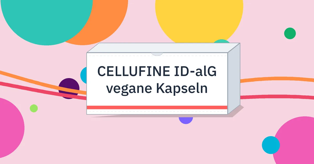 Symbolbild: Packung mit der Aufschrift CELLUFINE ID-alG vegane Kapseln (PZN 19192723) – Verfügbarkeit und Bezug in Apotheken in Frankfurt am Main
