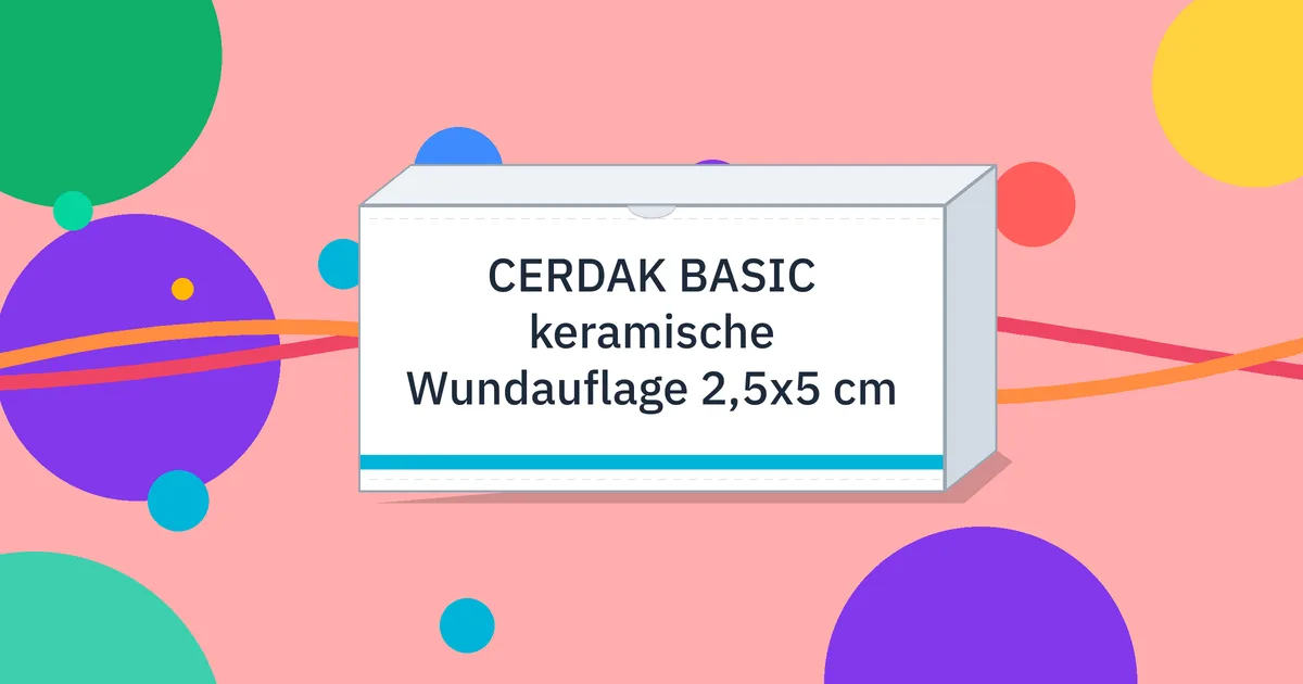 Symbolbild: Packung mit der Aufschrift CERDAK BASIC keramische Wundauflage 2,5x5 cm (PZN 19187001) – Verfügbarkeit und Bezug in Apotheken in Frankfurt am Main