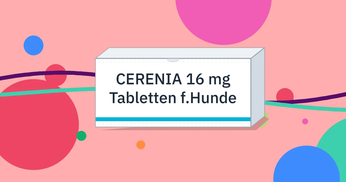 Symbolbild: Packung mit der Aufschrift CERENIA 16 mg Tabletten f.Hunde (PZN 03396636) – Verfügbarkeit und Bezug in Apotheken in Frankfurt am Main