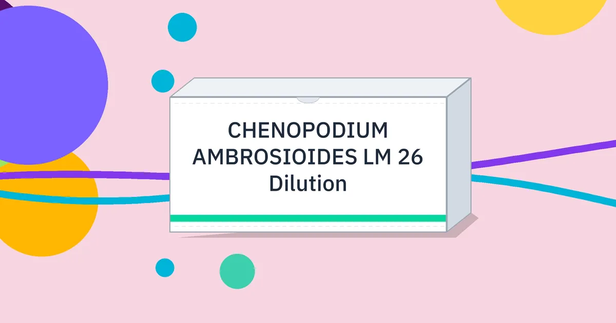 Symbolbild: Packung mit der Aufschrift CHENOPODIUM AMBROSIOIDES LM 26 Dilution (PZN 13440539) – Verfügbarkeit und Bezug in Apotheken in Frankfurt am Main