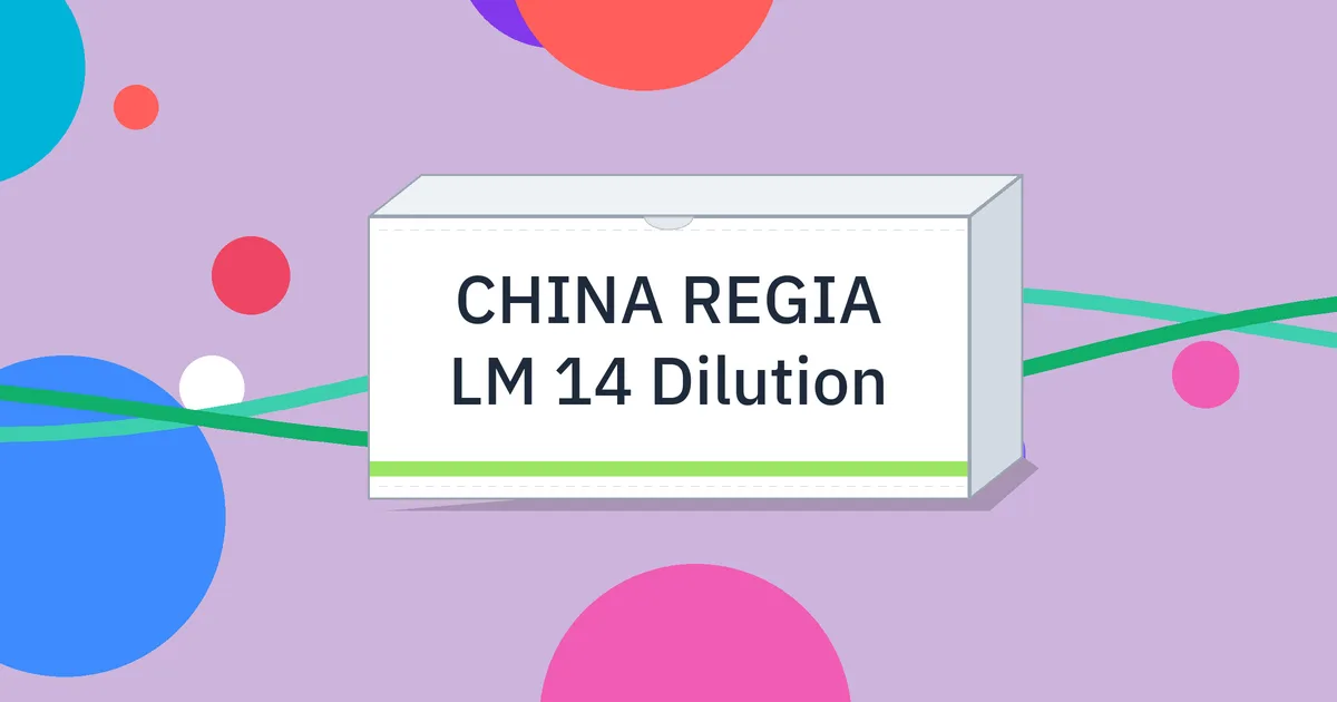 Symbolbild: Packung mit der Aufschrift CHINA REGIA LM 14 Dilution (PZN 12814297) – Verfügbarkeit und Bezug in Apotheken in Frankfurt am Main