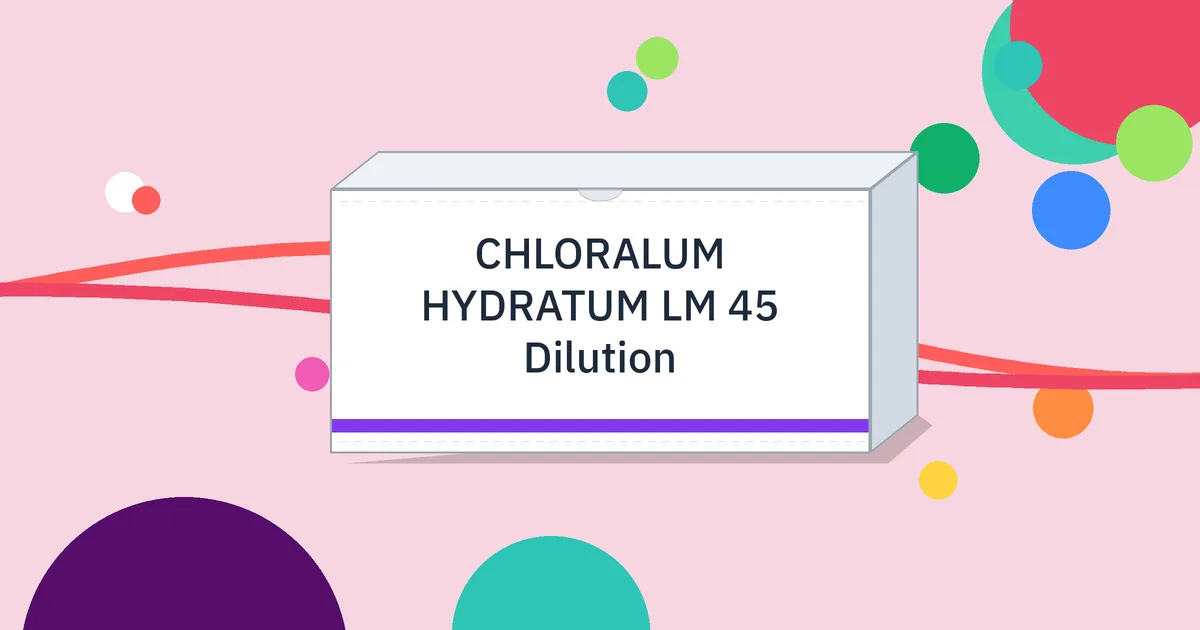 Symbolbild: Packung mit der Aufschrift CHLORALUM HYDRATUM LM 45 Dilution (PZN 13444313) – Verfügbarkeit und Bezug in Apotheken in Frankfurt am Main