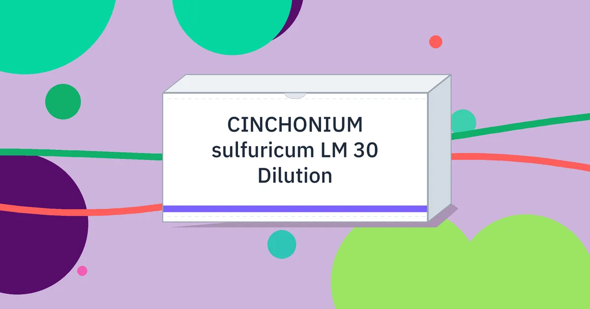 Symbolbild: Packung mit der Aufschrift CINCHONIUM sulfuricum LM 30 Dilution (PZN 13446648) – Verfügbarkeit und Bezug in Apotheken in Frankfurt am Main