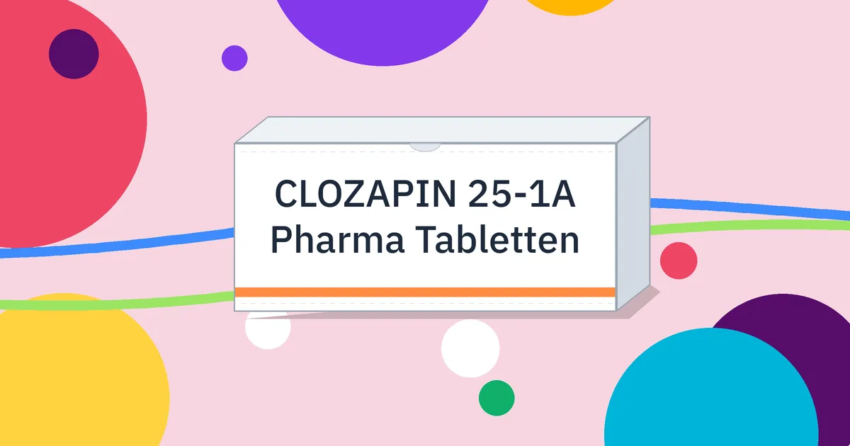 Symbolbild: Packung mit der Aufschrift CLOZAPIN 25-1A Pharma Tabletten (PZN 02013188) – Verfügbarkeit und Bezug in Apotheken in Frankfurt am Main