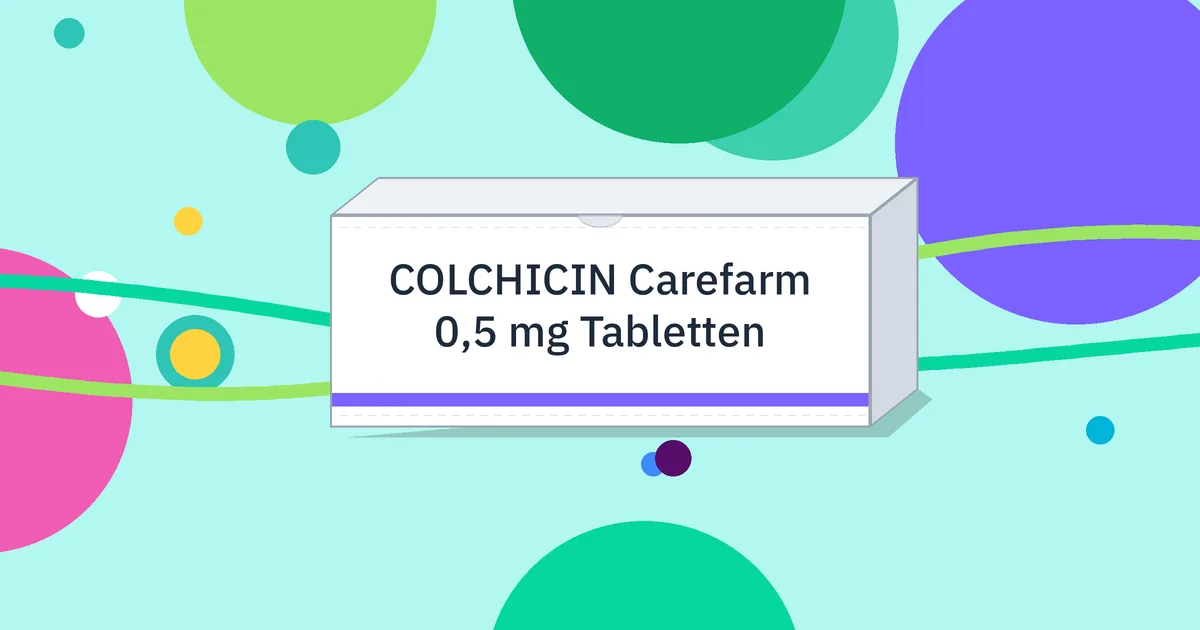 Symbolbild: Packung mit der Aufschrift COLCHICIN Carefarm 0,5 mg Tabletten (PZN 19441333) – Verfügbarkeit und Bezug in Apotheken in Frankfurt am Main