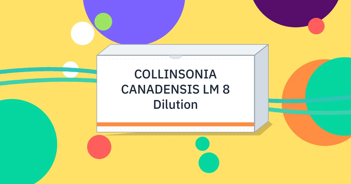 Symbolbild: Packung mit der Aufschrift COLLINSONIA CANADENSIS LM 8 Dilution (PZN 13447777) – Verfügbarkeit und Bezug in Apotheken in Frankfurt am Main