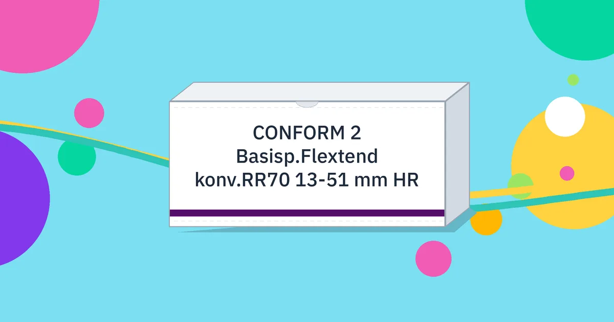 Symbolbild: Packung mit der Aufschrift CONFORM 2 Basisp.Flextend konv.RR70 13-51 mm HR (PZN 10101021) – Verfügbarkeit und Bezug in Apotheken in Frankfurt am Main