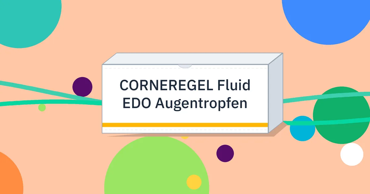 Symbolbild: Packung mit der Aufschrift CORNEREGEL Fluid EDO Augentropfen (PZN 03422285) – Verfügbarkeit und Bezug in Apotheken in Frankfurt am Main