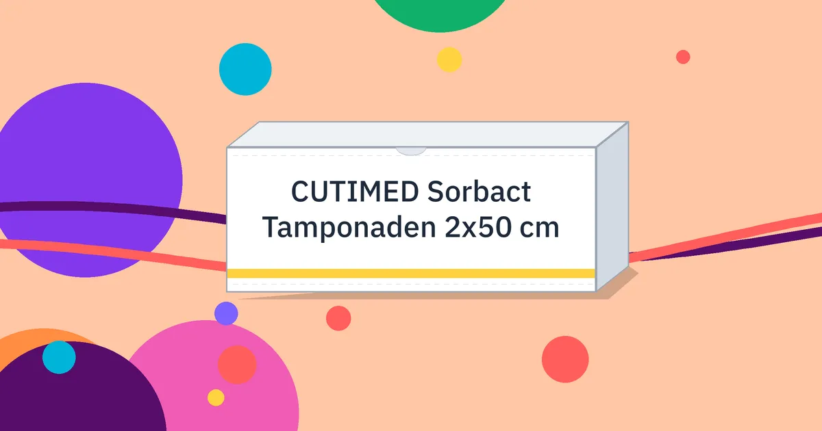 Symbolbild: Packung mit der Aufschrift CUTIMED Sorbact Tamponaden 2x50 cm (PZN 19347321) – Verfügbarkeit und Bezug in Apotheken in Frankfurt am Main