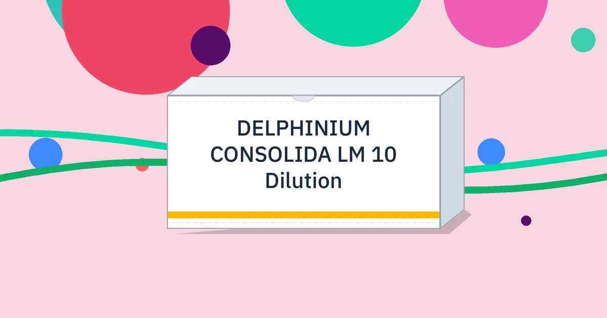 Symbolbild: Packung mit der Aufschrift DELPHINIUM CONSOLIDA LM 10 Dilution (PZN 13463279) – Verfügbarkeit und Bezug in Apotheken in Frankfurt am Main