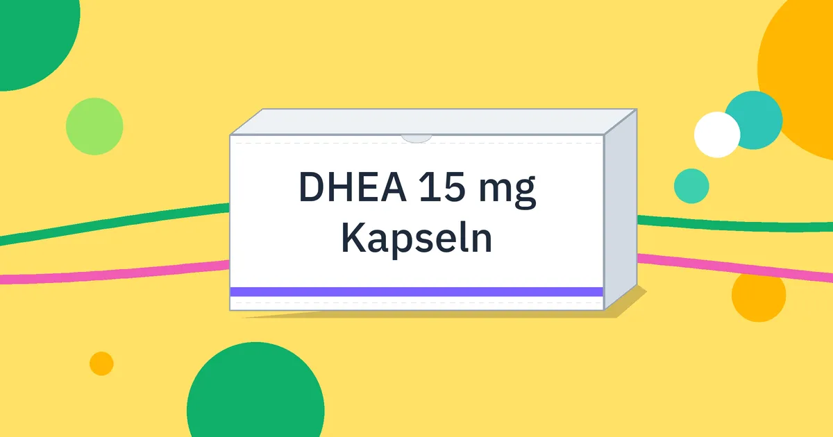Symbolbild: Packung mit der Aufschrift DHEA 15 mg Kapseln (PZN 18787561) – Verfügbarkeit und Bezug in Apotheken in Frankfurt am Main