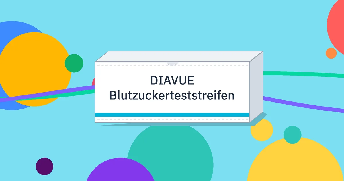 Symbolbild: Packung mit der Aufschrift DIAVUE Blutzuckerteststreifen (PZN 20056907) – Verfügbarkeit und Bezug in Apotheken in Frankfurt am Main