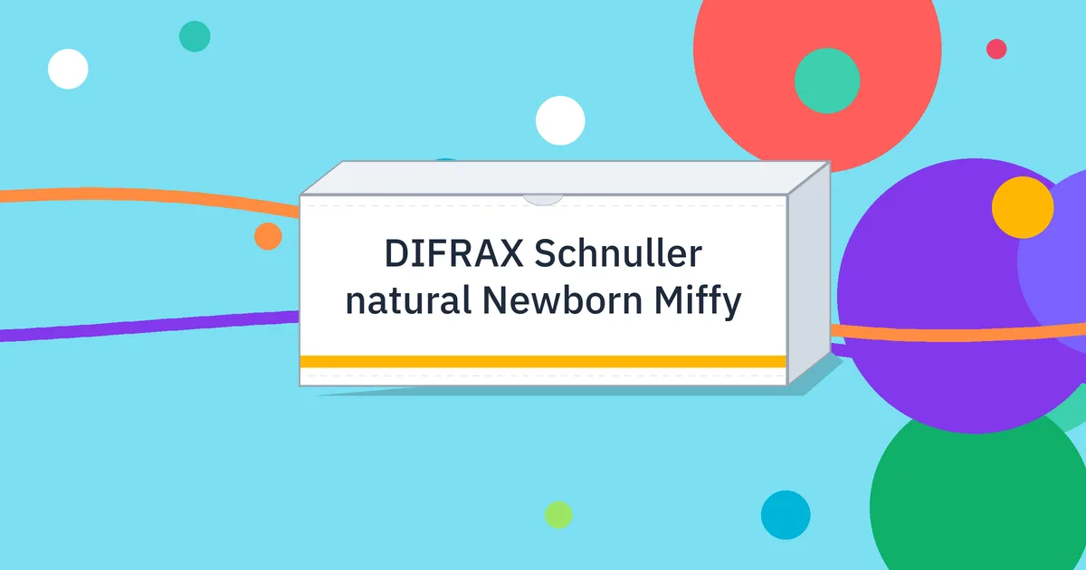 Symbolbild: Packung mit der Aufschrift DIFRAX Schnuller natural Newborn Miffy (PZN 15734096) – Verfügbarkeit und Bezug in Apotheken in Frankfurt am Main