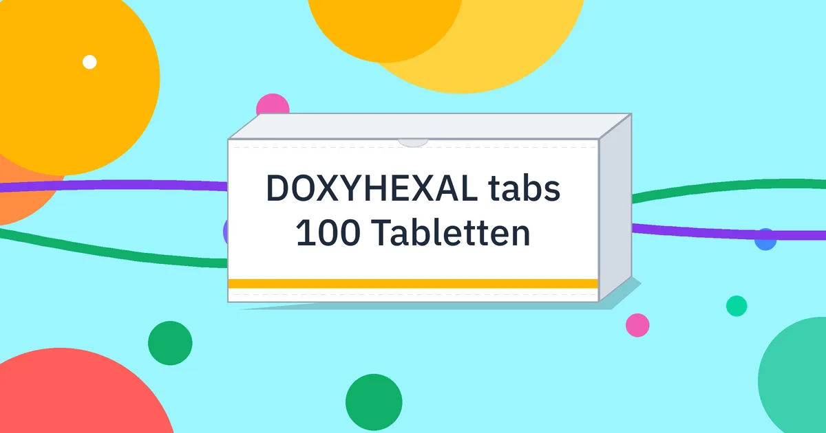 Symbolbild: Packung mit der Aufschrift DOXYHEXAL tabs 100 Tabletten (PZN 03012015) – Verfügbarkeit und Bezug in Apotheken in Frankfurt am Main