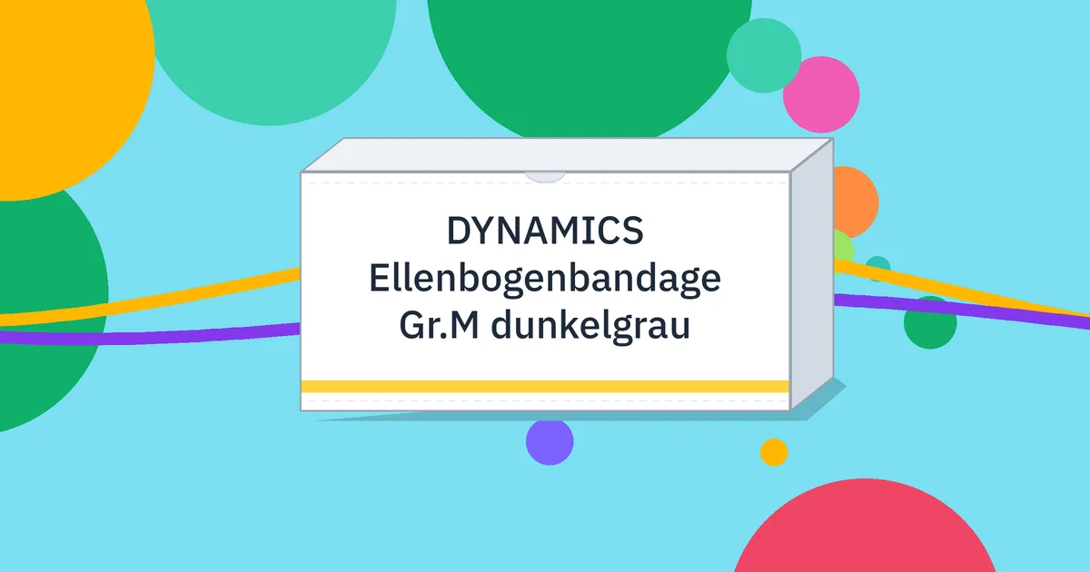 Symbolbild: Packung mit der Aufschrift DYNAMICS Ellenbogenbandage Gr.M dunkelgrau (PZN 10631983) – Verfügbarkeit und Bezug in Apotheken in Frankfurt am Main