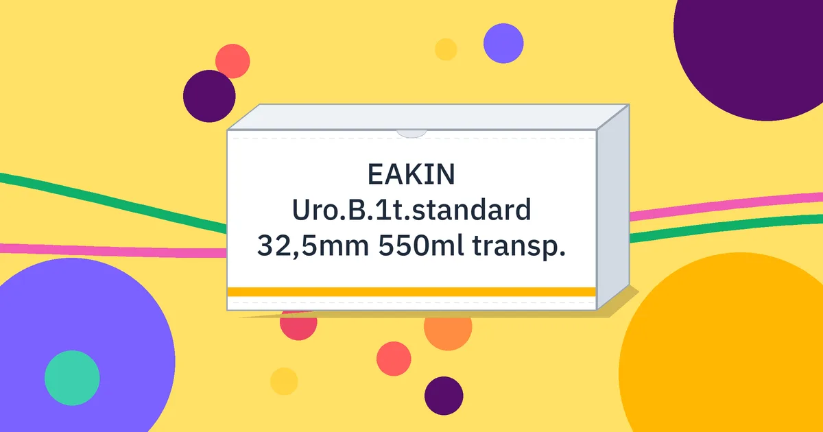 Symbolbild: Packung mit der Aufschrift EAKIN Uro.B.1t.standard 32,5mm 550ml transp. (PZN 09642674) – Verfügbarkeit und Bezug in Apotheken in Frankfurt am Main