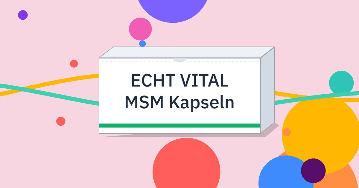 Symbolbild: Packung mit der Aufschrift ECHT VITAL MSM Kapseln (PZN 15620547) – Verfügbarkeit und Bezug in Apotheken in Frankfurt am Main