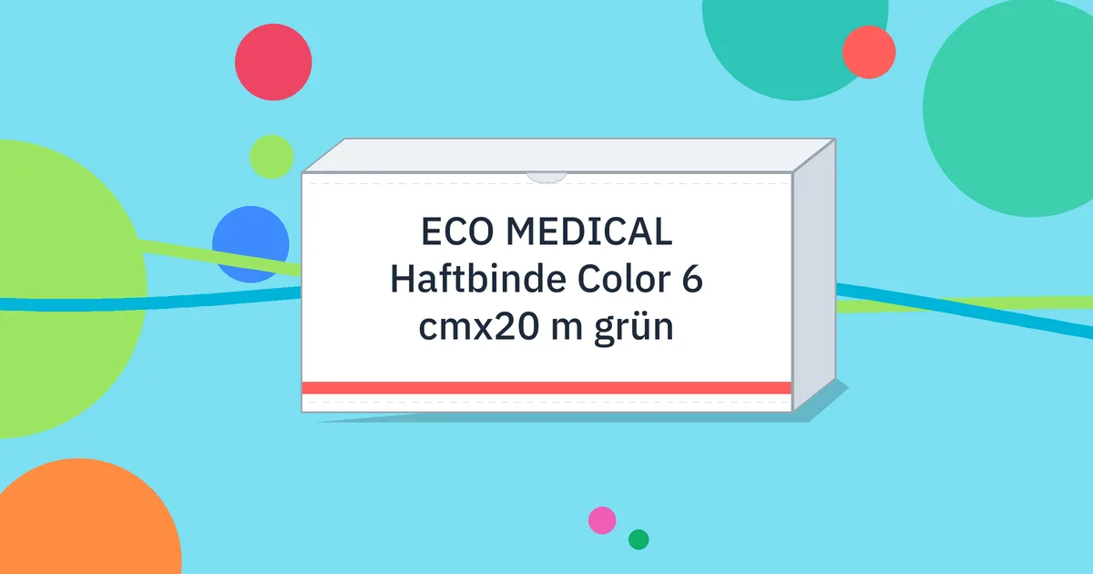 Symbolbild: Packung mit der Aufschrift ECO MEDICAL Haftbinde Color 6 cmx20 m grün (PZN 00753225) – Verfügbarkeit und Bezug in Apotheken in Frankfurt am Main