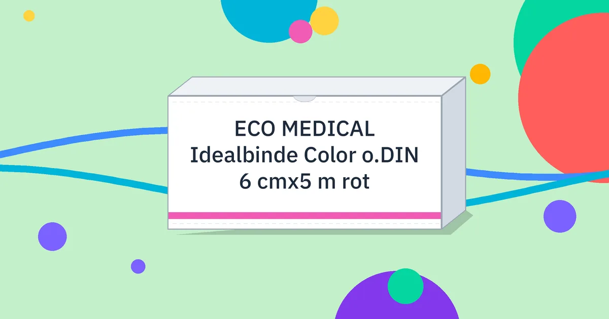 Symbolbild: Packung mit der Aufschrift ECO MEDICAL Idealbinde Color o.DIN 6 cmx5 m rot (PZN 00746343) – Verfügbarkeit und Bezug in Apotheken in Frankfurt am Main