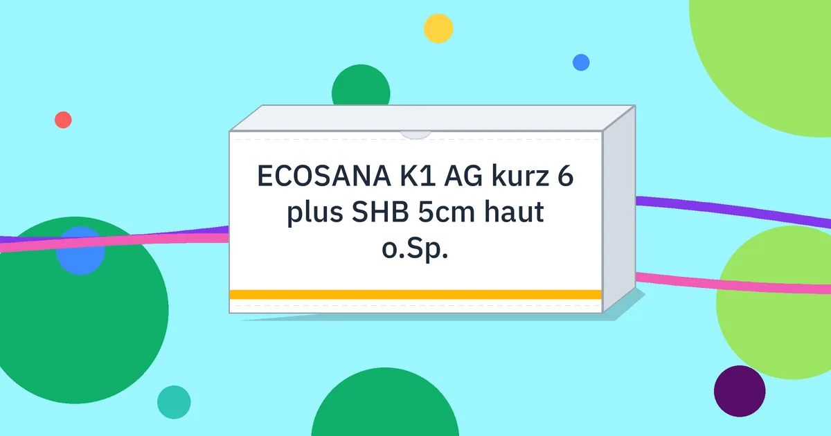 Symbolbild: Packung mit der Aufschrift ECOSANA K1 AG kurz 6 plus SHB 5cm haut o.Sp. (PZN 04730267) – Verfügbarkeit und Bezug in Apotheken in Frankfurt am Main