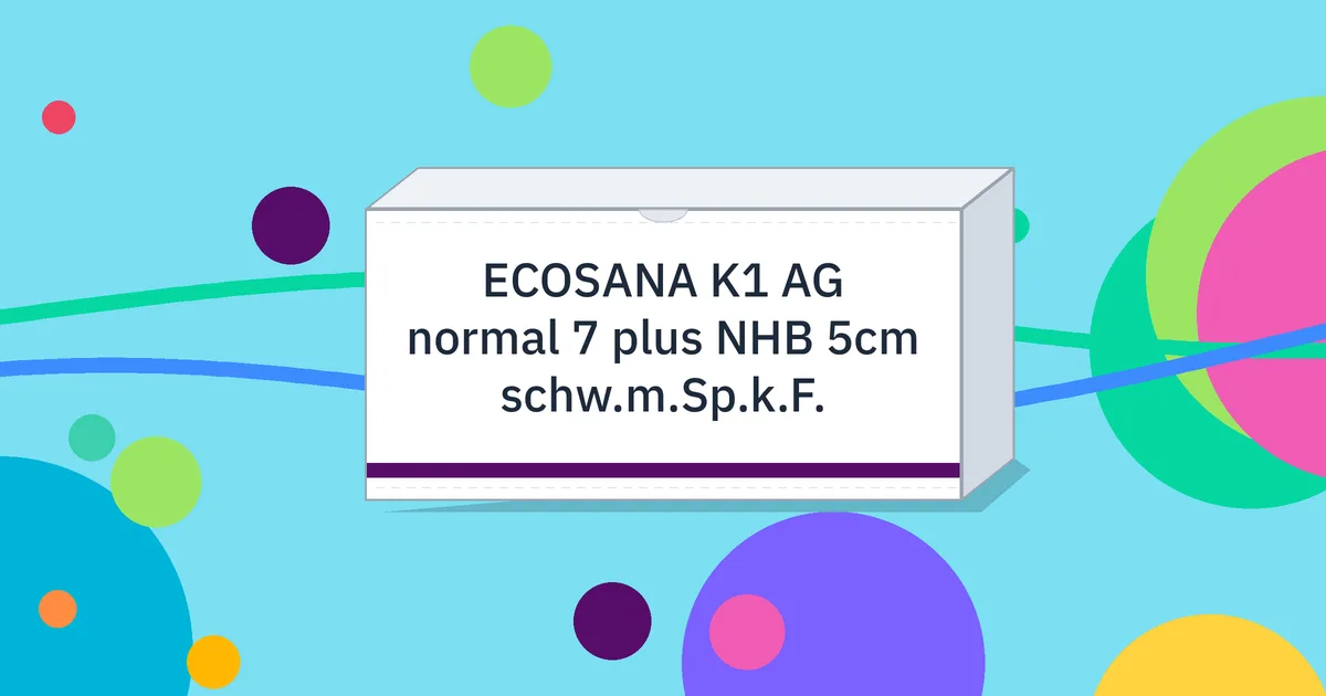 Symbolbild: Packung mit der Aufschrift ECOSANA K1 AG normal 7 plus NHB 5cm schw.m.Sp.k.F. (PZN 04730480) – Verfügbarkeit und Bezug in Apotheken in Frankfurt am Main