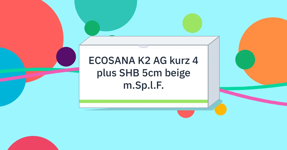 Symbolbild: Packung mit der Aufschrift ECOSANA K2 AG kurz 4 plus SHB 5cm beige m.Sp.l.F. (PZN 10955711) – Verfügbarkeit und Bezug in Apotheken in Frankfurt am Main