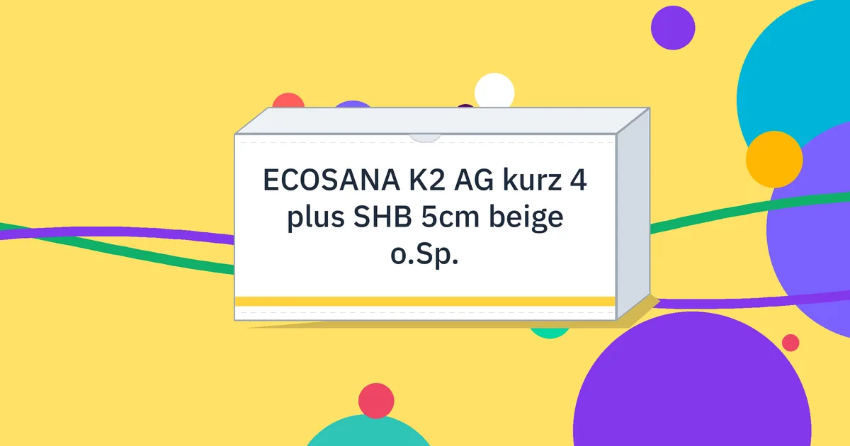Symbolbild: Packung mit der Aufschrift ECOSANA K2 AG kurz 4 plus SHB 5cm beige o.Sp. (PZN 01450952) – Verfügbarkeit und Bezug in Apotheken in Frankfurt am Main